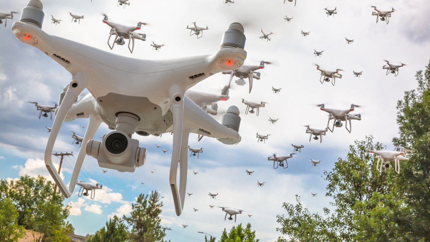 Who are the leading innovators in drone swarm control for the aerospace and defense industry?